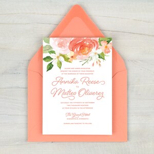 Coral Wedding Invitations, Boho Floral Wedding Invitation Set ...