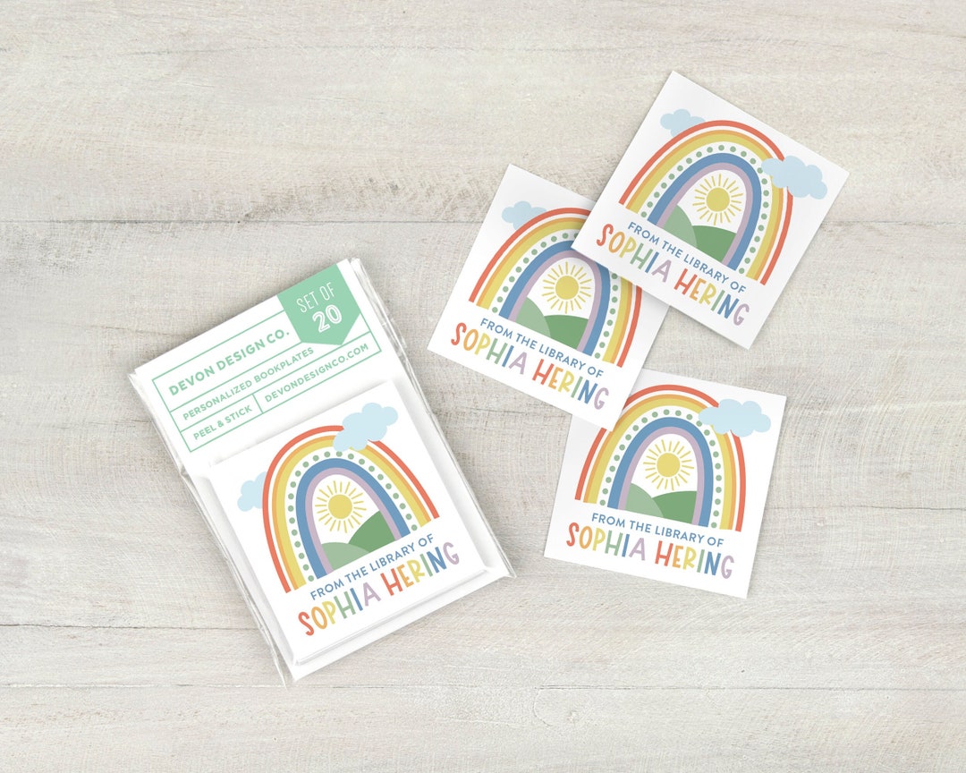 Kids Rainbow Custom Bookplates, 2 Inch Childrens Book Stickers, Rainbow ...