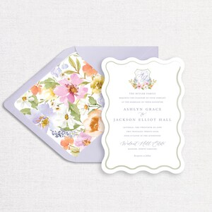 Wavy Edge Wedding Invitation: Lavender Watercolor Floral Suite - Etsy
