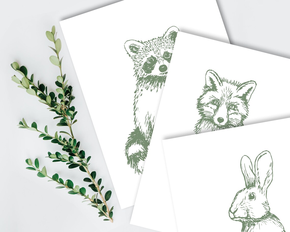 Woodland animal art prints animal nursery art sketched | Etsy