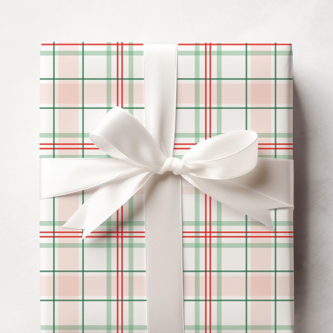 Peppermint Plaid Christmas Wrapping Paper, Farmhouse Plaid Holiday Gift ...