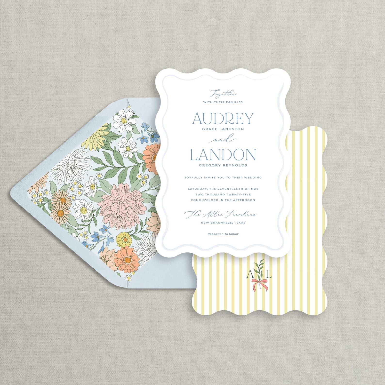 Wavy Modern Floral Wedding Invitation, Colorful Pastel Wedding ...