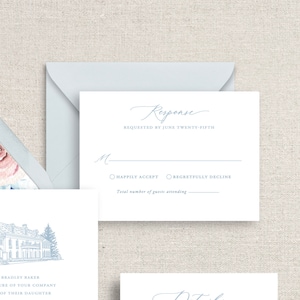 Light Blue Venue Sketch Invitation, Pastel Wedding Invitation With ...