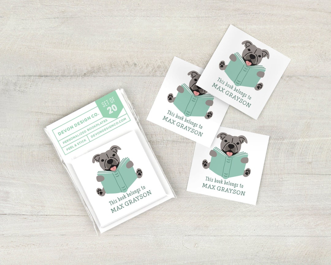 Personalized Bookplate Stickers With Pittie, 2 Inch Childrens ...