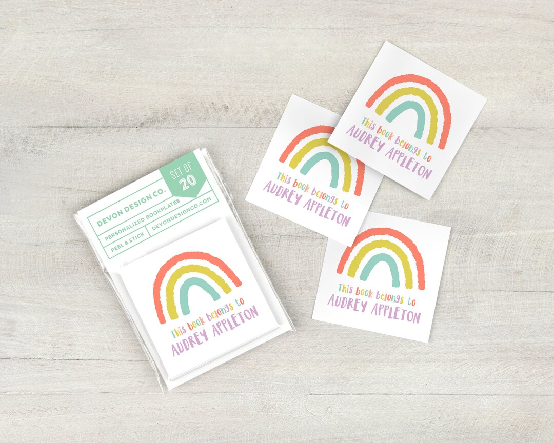 Kids Custom Book Labels, 2 Inch Childrens Bookplate Stickers, Rainbow ...