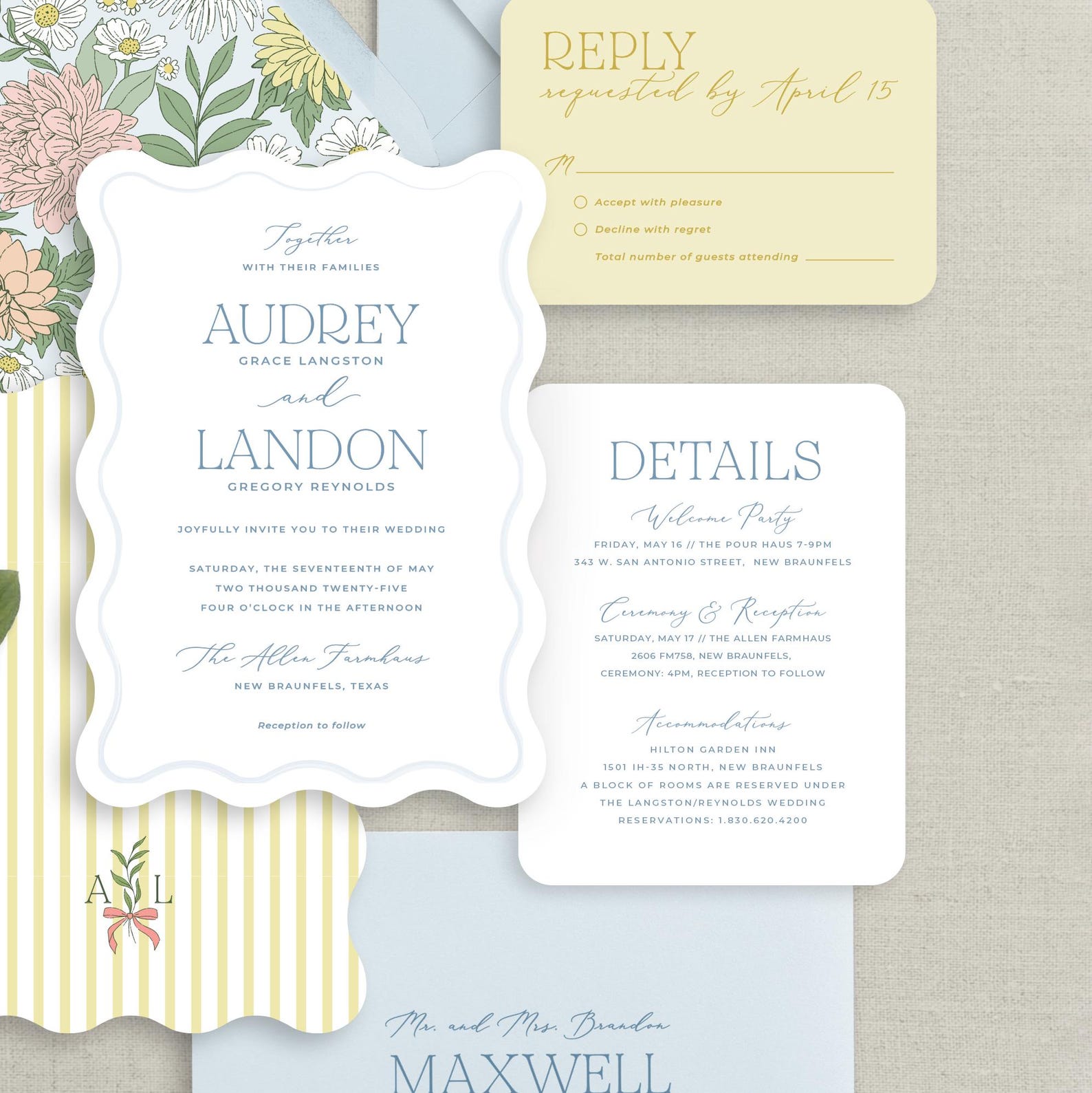 Wavy Modern Floral Wedding Invitation, Colorful Pastel Wedding ...