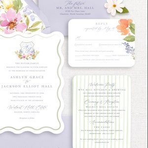 Wavy Edge Wedding Invitation: Lavender Watercolor Floral Suite - Etsy