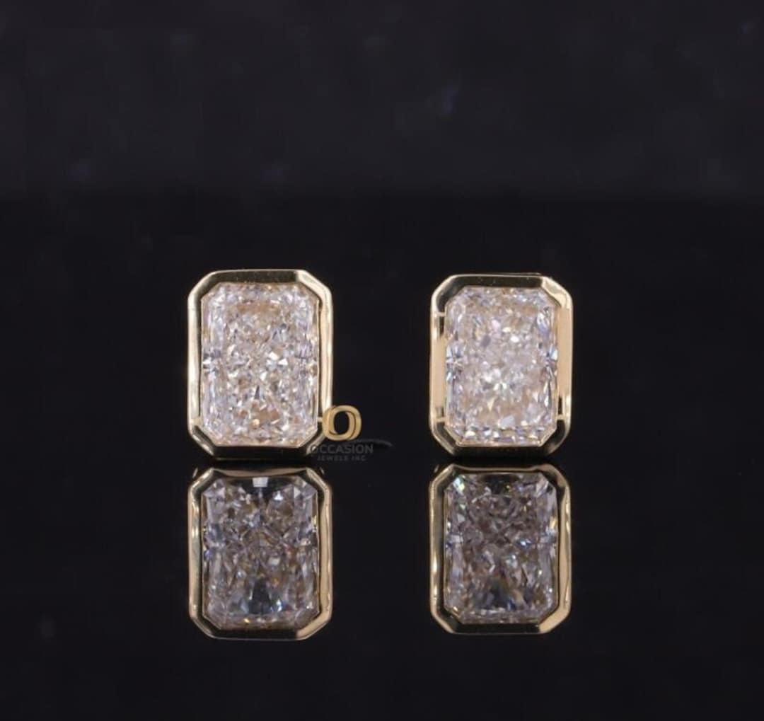 Radiant Cut Stud Earrings Radiant Cut Moissanite Earring Bezel Set ...