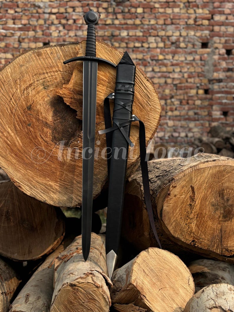 Custom Handmade Old Medieval Sword Black Viking Sword With Leather ...