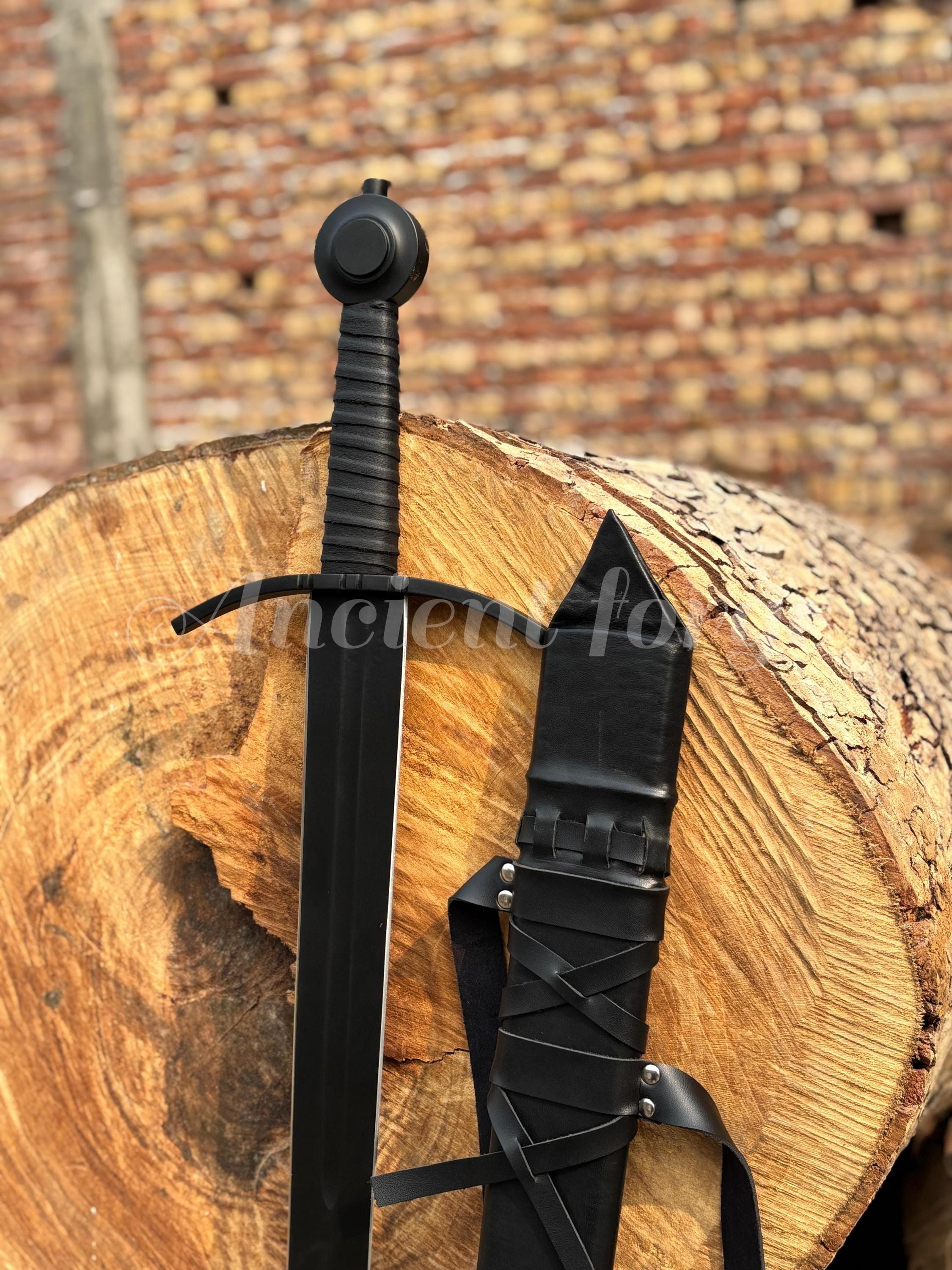 Custom Handmade Old Medieval Sword Black Viking Sword With Leather ...