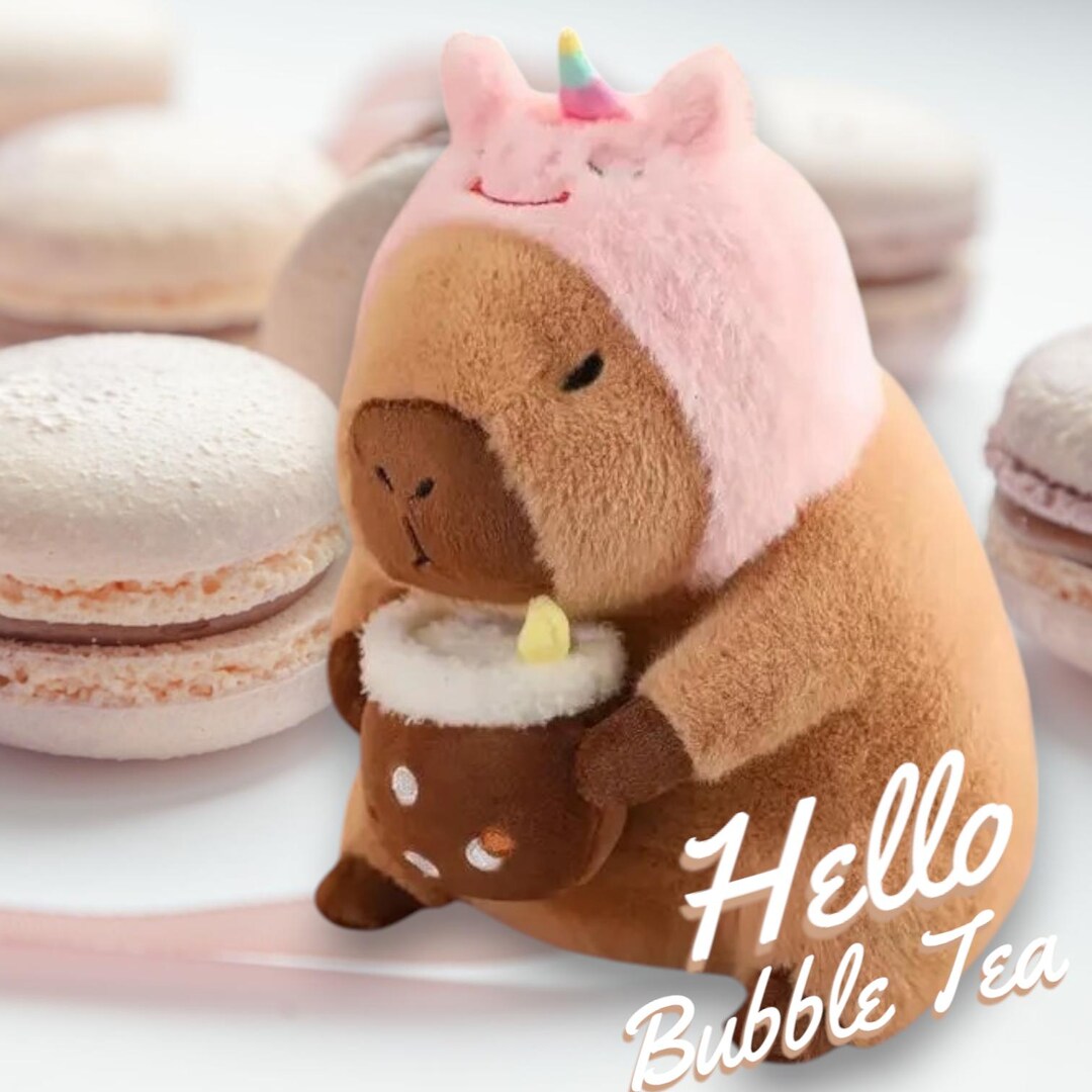 Cute Brown Capybara Boba Tea Pink Unicorn Tummy Time Pillow Plush Toy ...