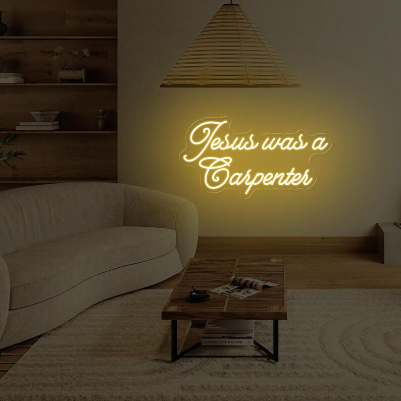 Jesus Was a Carpenter Neon Sign, Christian Home Decor, Religious Wall ...