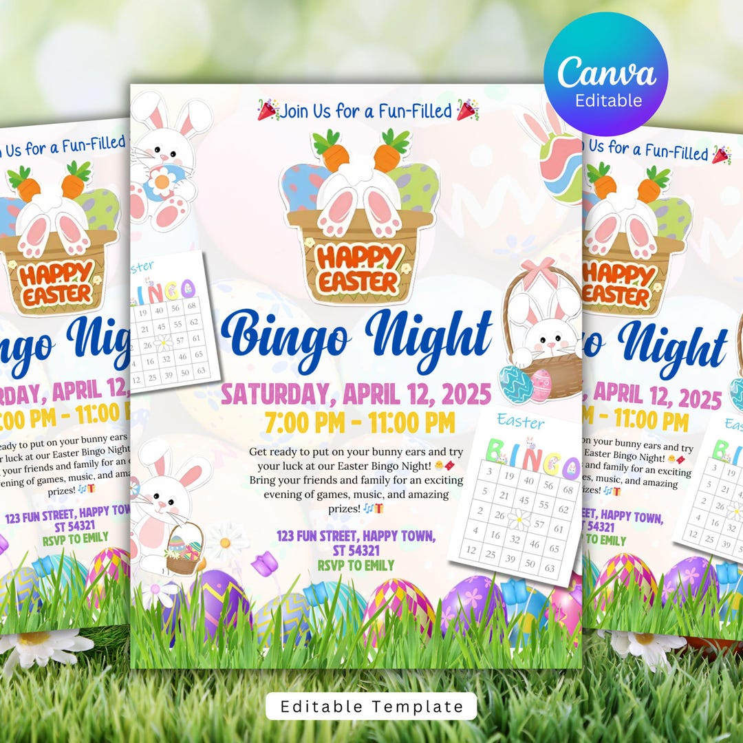 Easter Bingo Night Fundraiser Flyer Editable Template, Spring Bingo ...