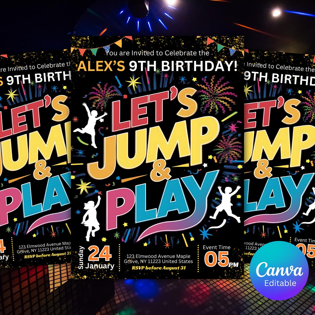 Jump Birthday Invitation, Jump Invite, Trampoline Party, Bounce House ...