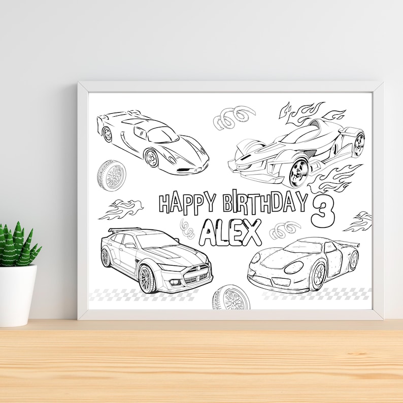 Customizable Cars Birthday Coloring Sheet | Hot Wheels Printable ...