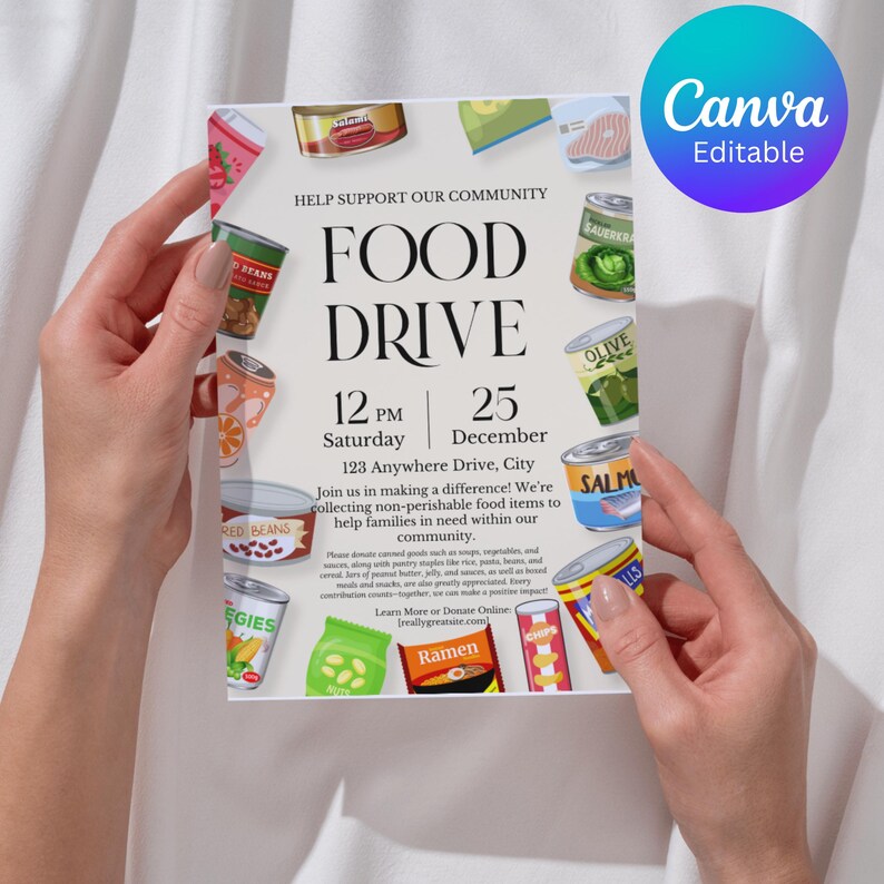 Community FOOD DRIVE FLYER Digital Download Template, Edit in Canva - Etsy