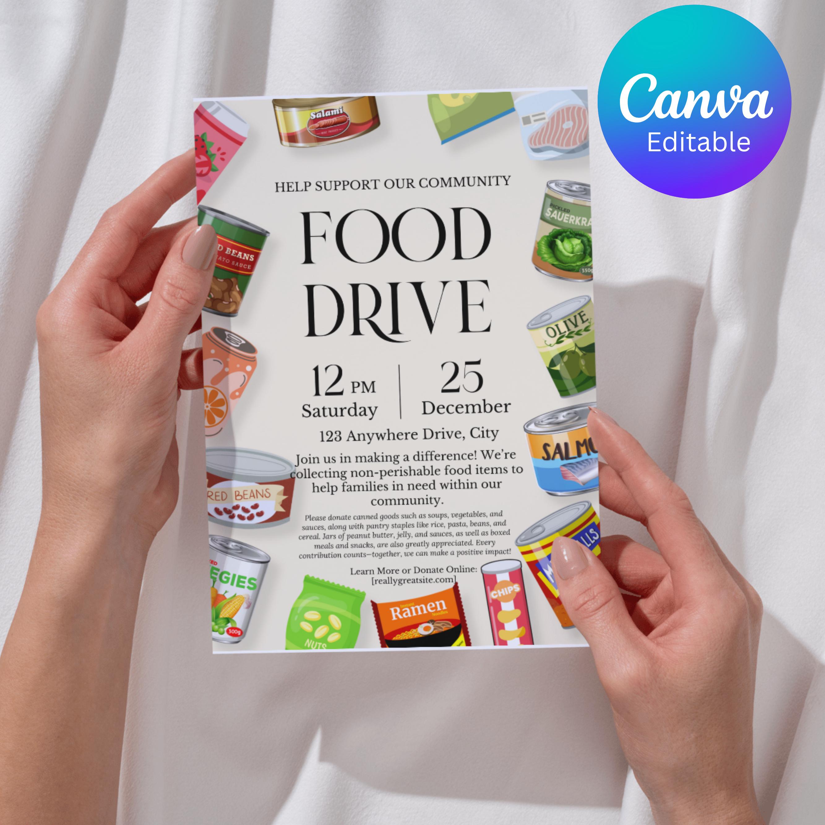 Community FOOD DRIVE FLYER Digital Download Template, Edit in Canva - Etsy
