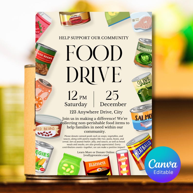 Community FOOD DRIVE FLYER Digital Download Template, Edit in Canva - Etsy