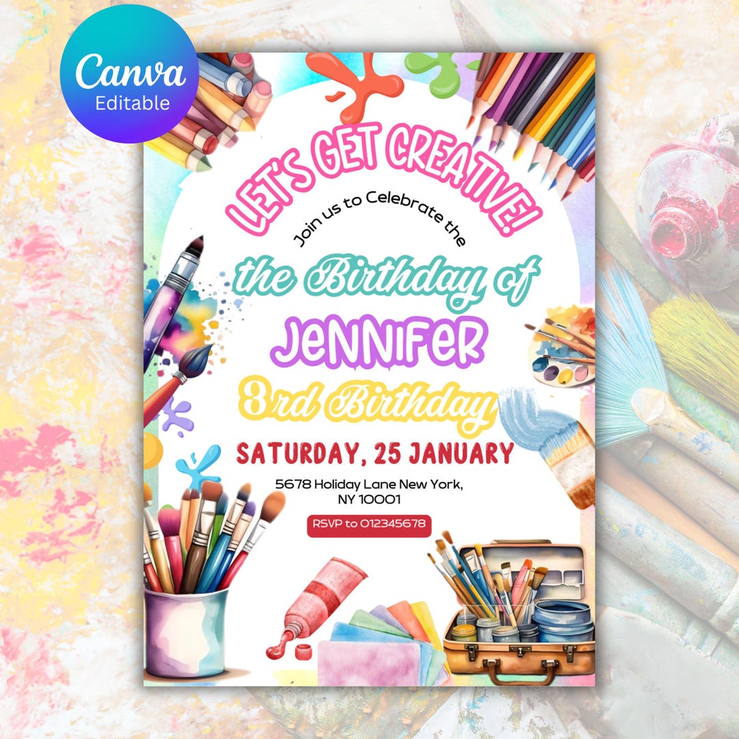 Editable Art Birthday Party Invitation, Art Painting Party Invitation ...