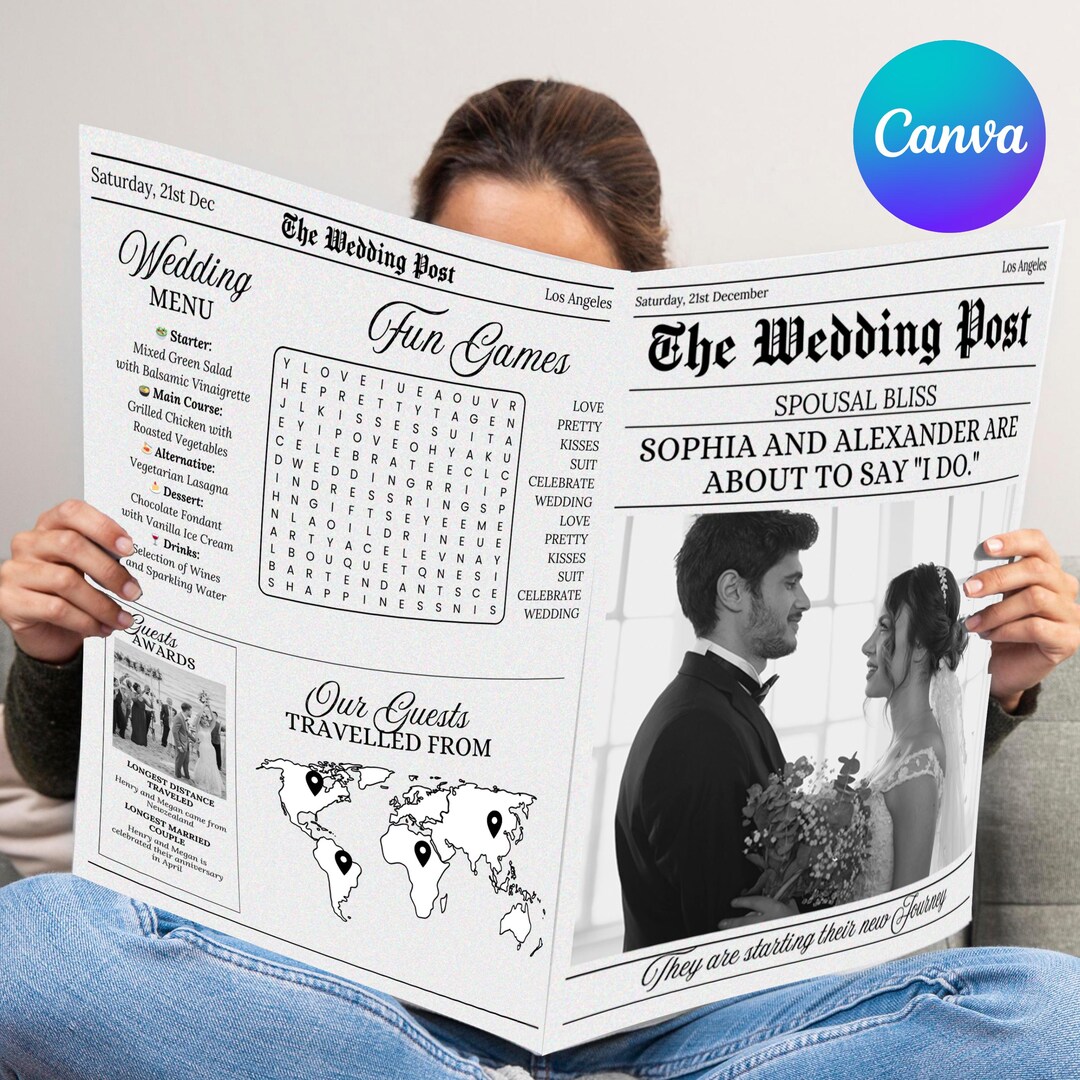 Wedding Newspaper Template, Ceremony Wedding Program, Wedding Program ...