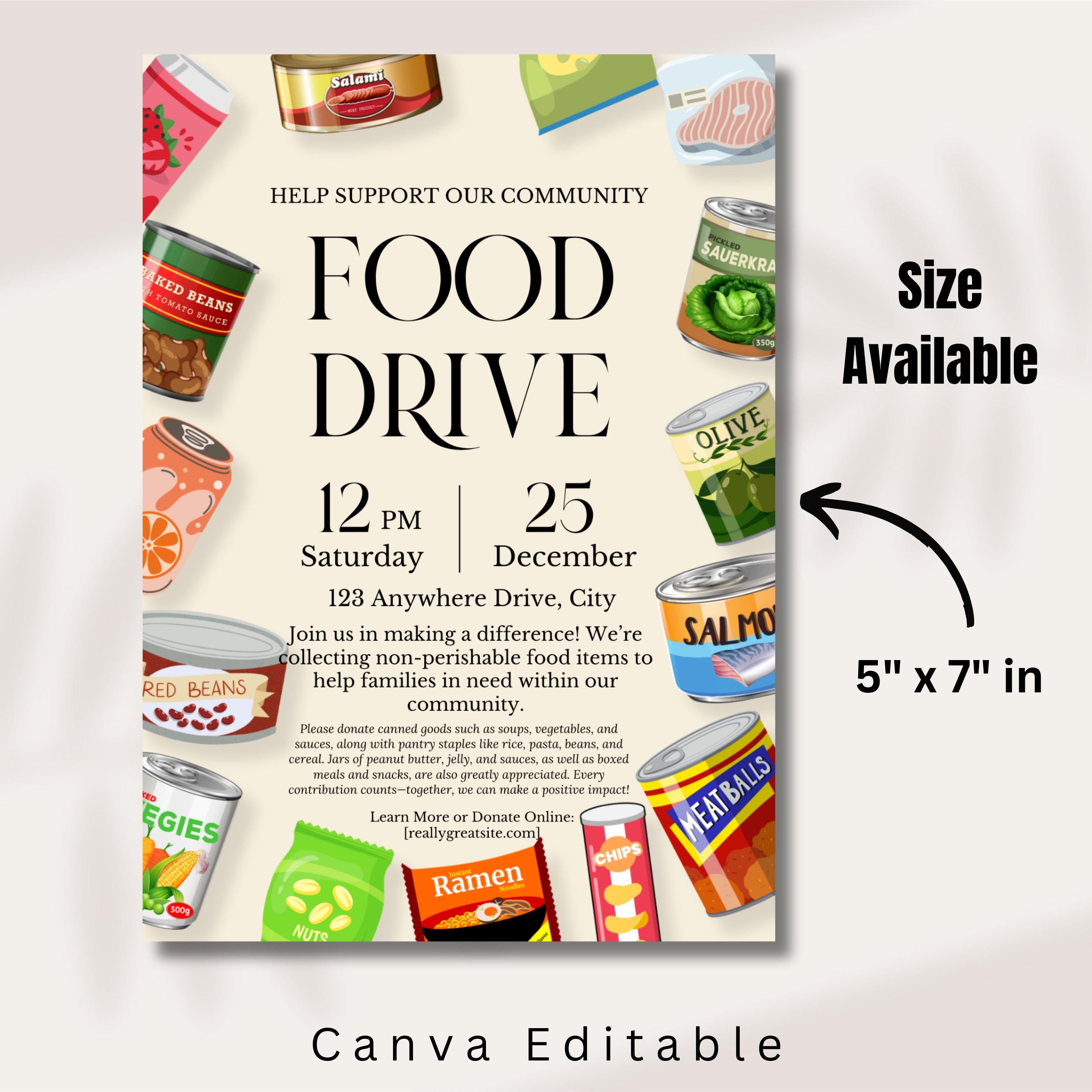 Community FOOD DRIVE FLYER Digital Download Template, Edit in Canva - Etsy
