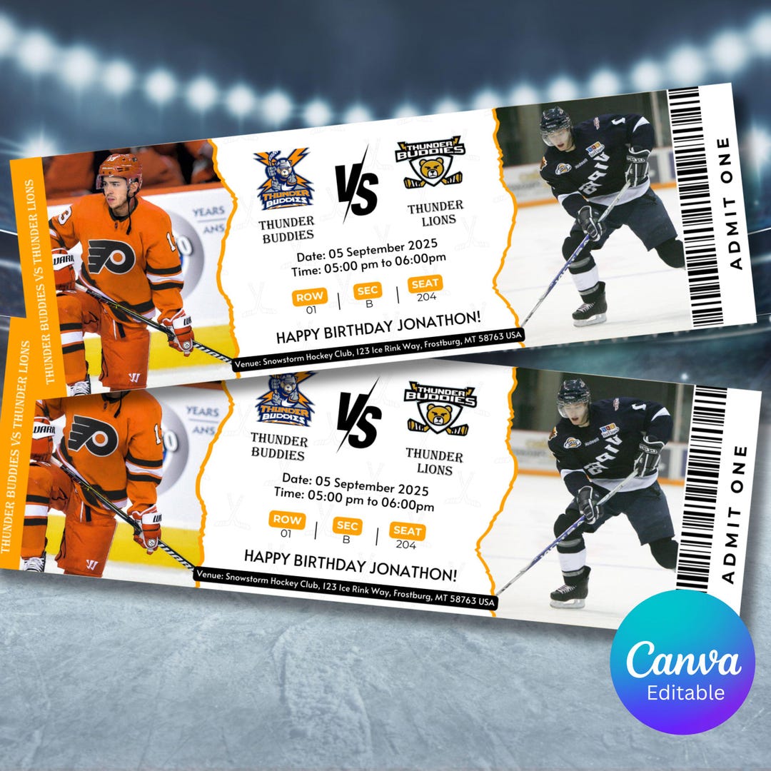 Editable Hockey Ticket Template, Surprise Gift Hockey Tickets, Hockey ...