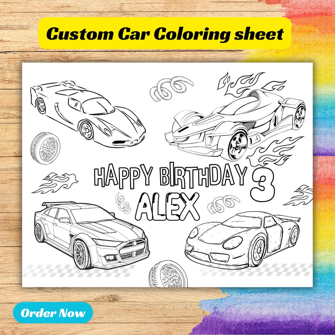 Customizable Cars Birthday Coloring Sheet | Hot Wheels Printable ...