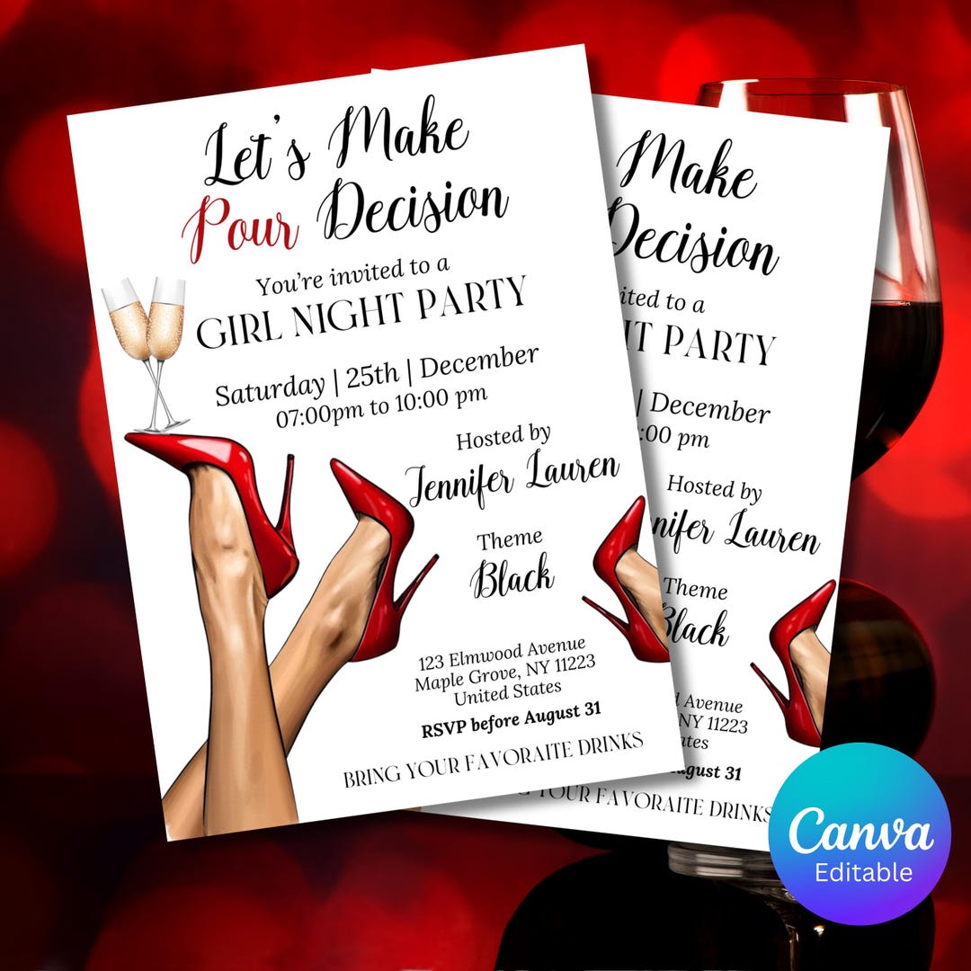 Let's Make Pour Decisions Invitation Template Editable Ladies Night ...
