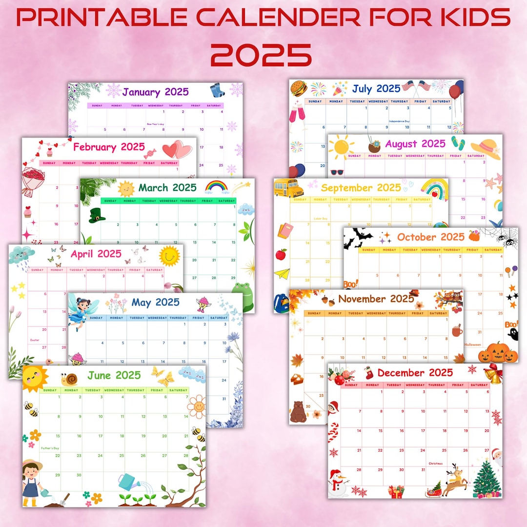 2025 Calendar Printable, Cute Kids Calendar 2025, Wall Calendar PDF ...