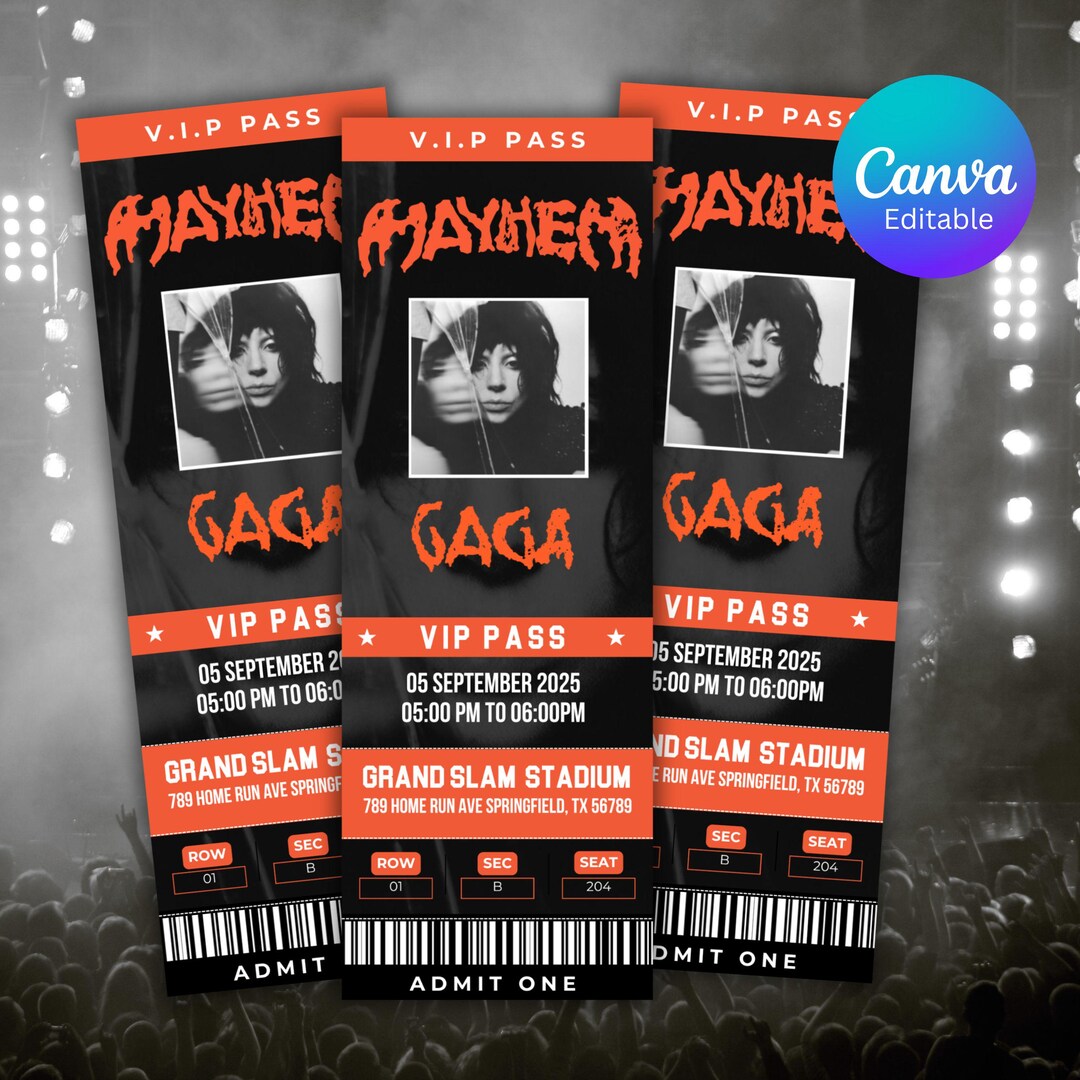 Lady GA Event Tickets Template, Printable Event Ticket - Event Ticket ...