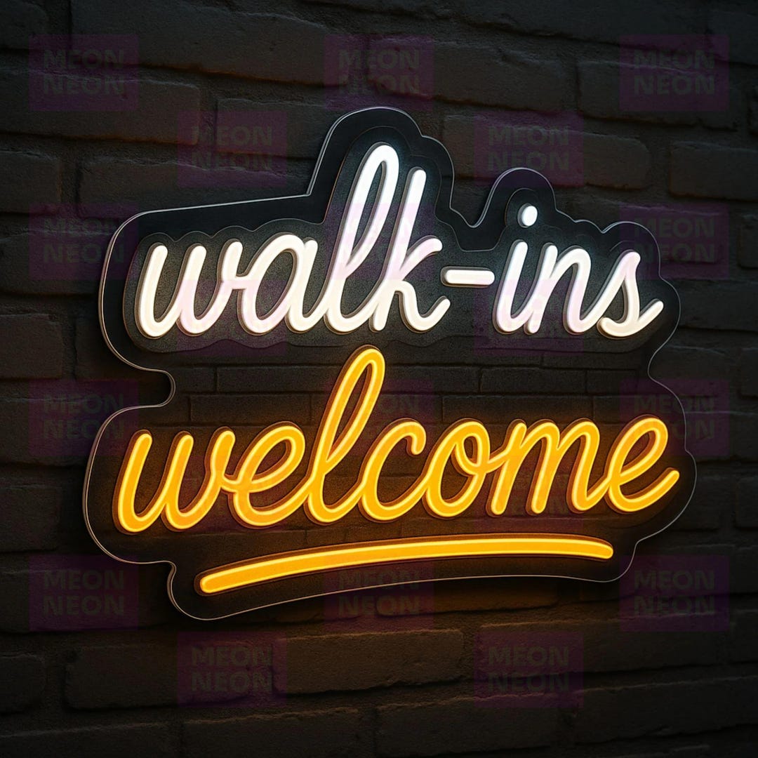Dual Color Walk-ins Welcome LED Neon Sign - Modern Script - White ...
