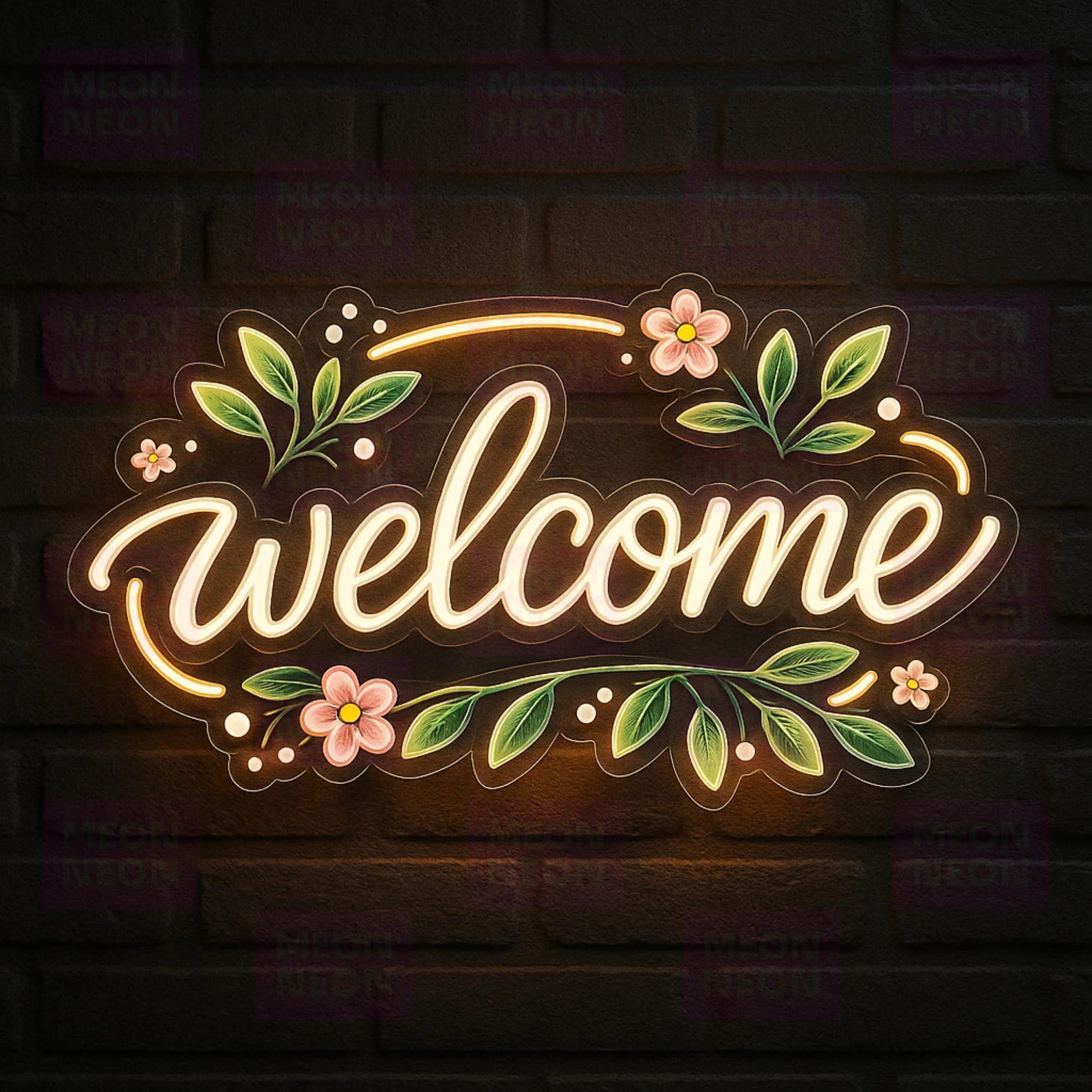 Welcome LED Neon Sign With Floral Design - Etsy