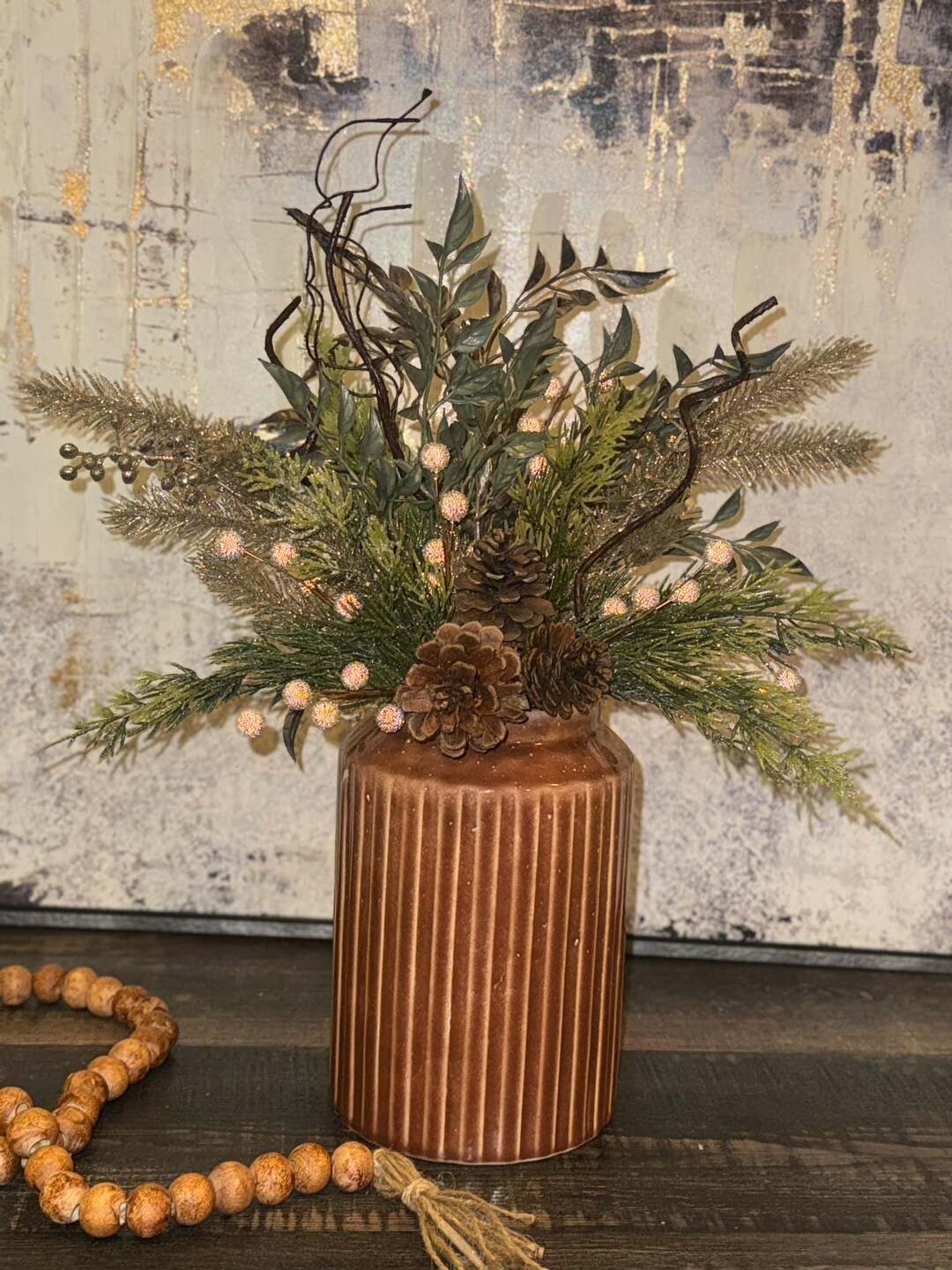 Elegant Brown, Tan, and Gold Christmas Centerpiece With Gold Berries ...
