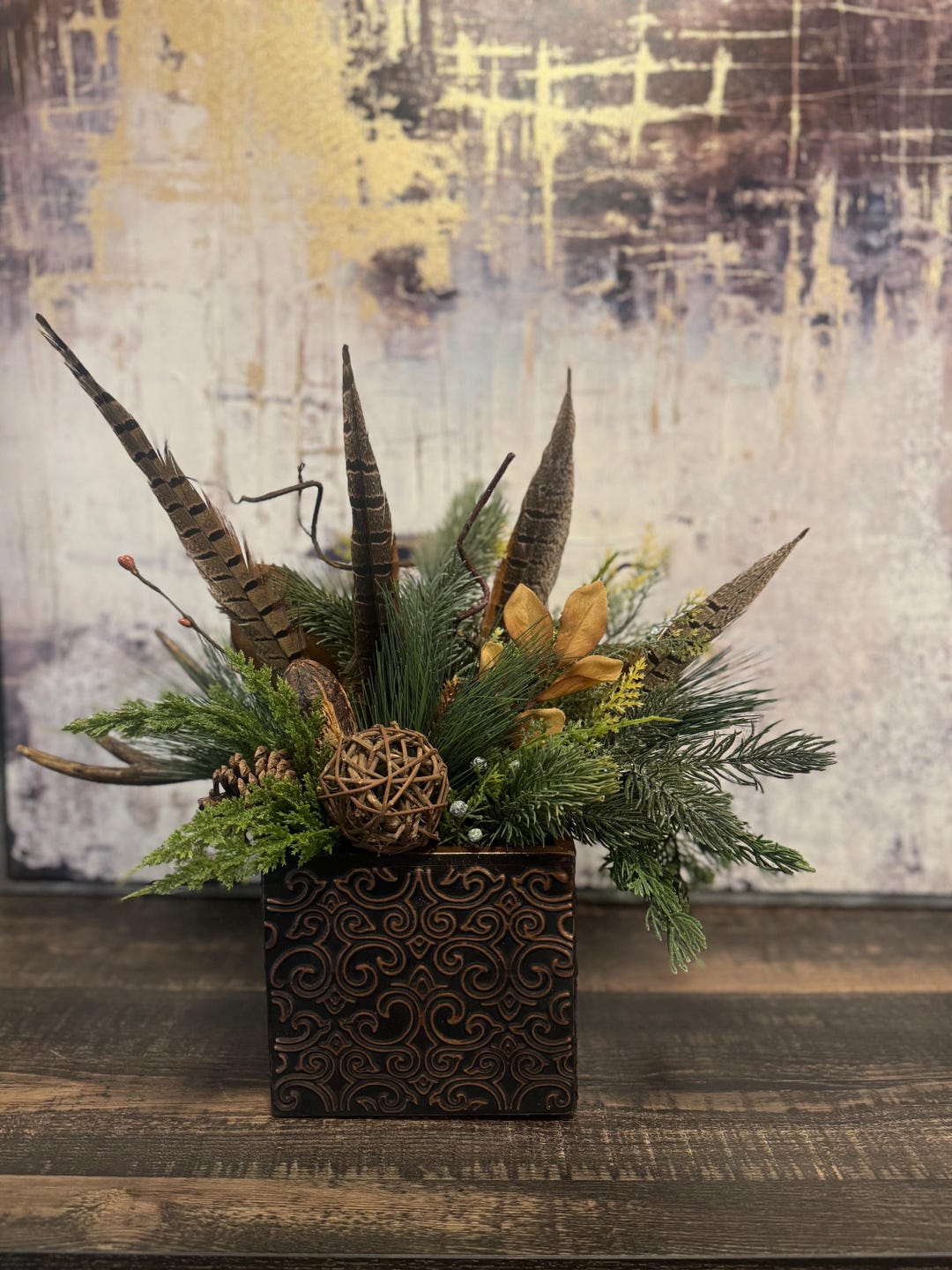 Rustic Pheasant Feather Centerpiece | Cabin Lodge Decor - Etsy