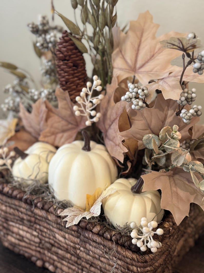 Fall Centerpiece Brown & Tan With White Pumpkins - Etsy