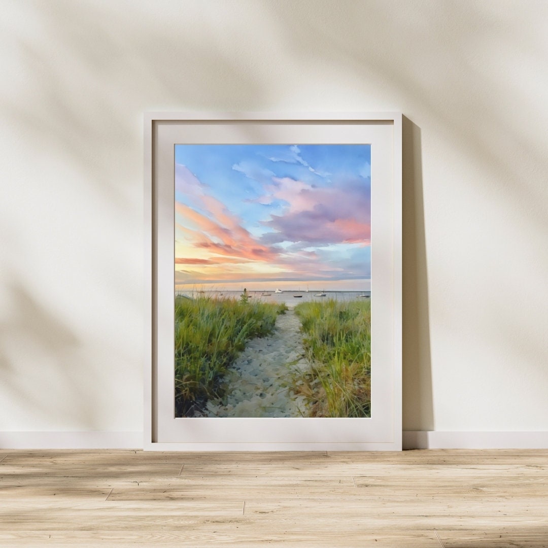 Nantucket Watercolor Print Nantucket Sunset Dreamy Nantucket Coastal ...