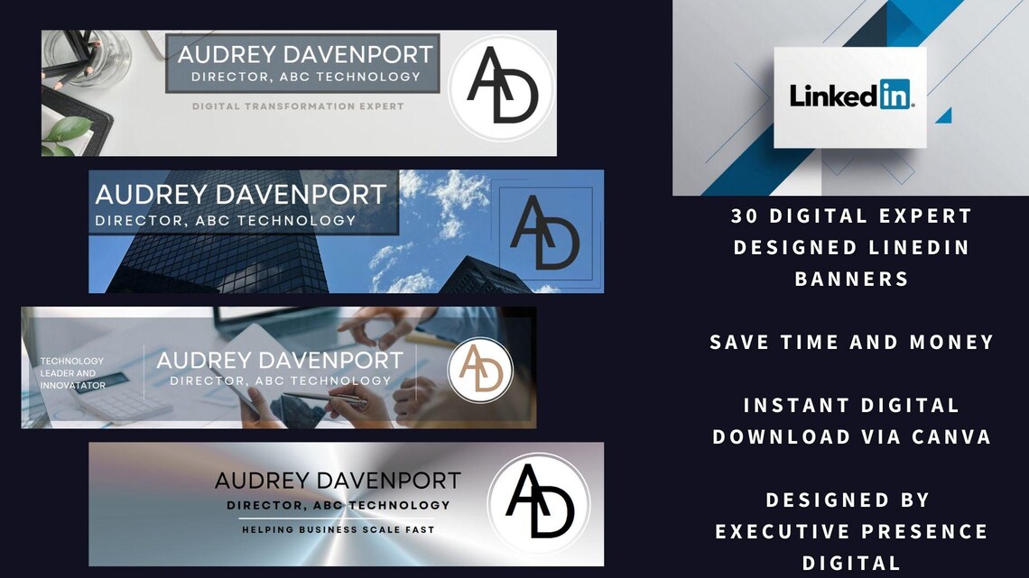 Linkedin Banner Template: Executive Profile Design (30 Banners, Canva ...