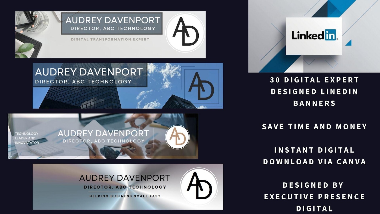 Linkedin Banner Template: Executive Profile Design (30 Banners, Canva ...