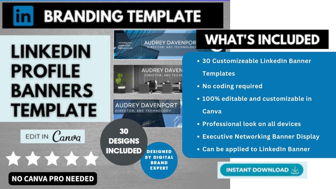 Linkedin Banner Template: Executive Profile Design (30 Banners, Canva ...