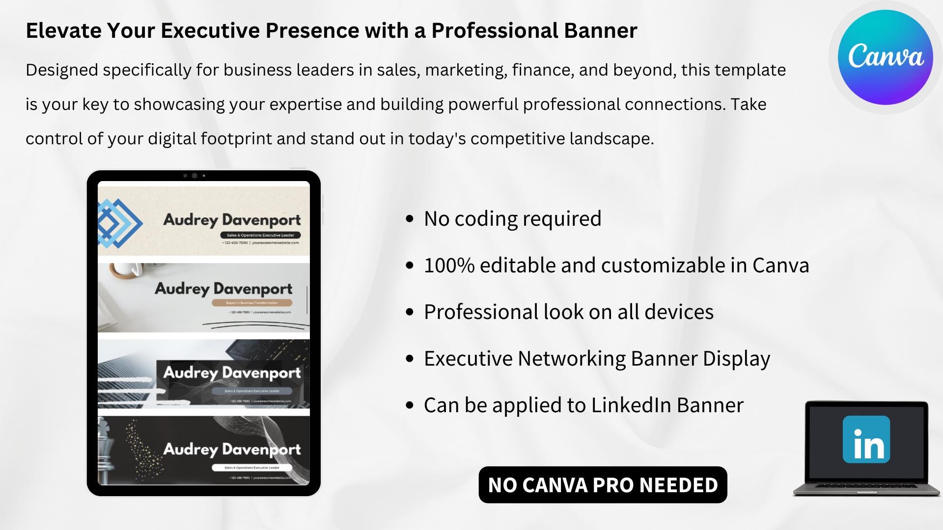 Executive Professional Linkedin Banner Template Digital Download Canva ...