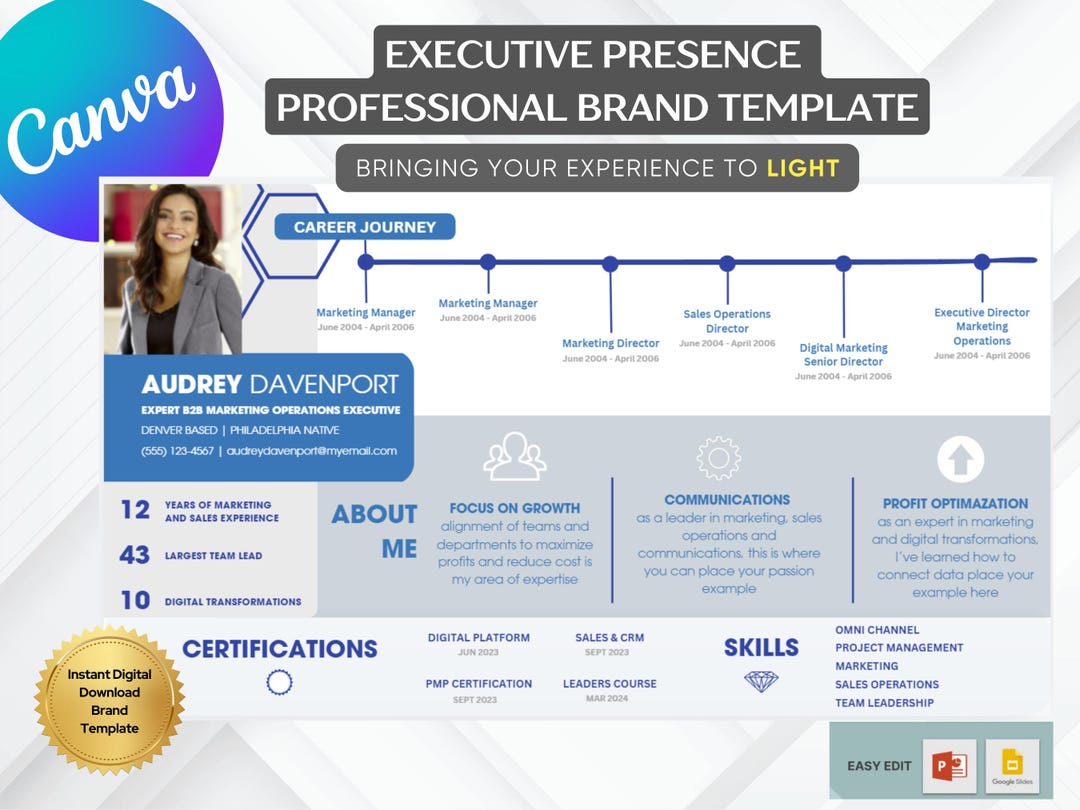Executive Presence Canva Brand Kit: Resume & Interview Templates ...