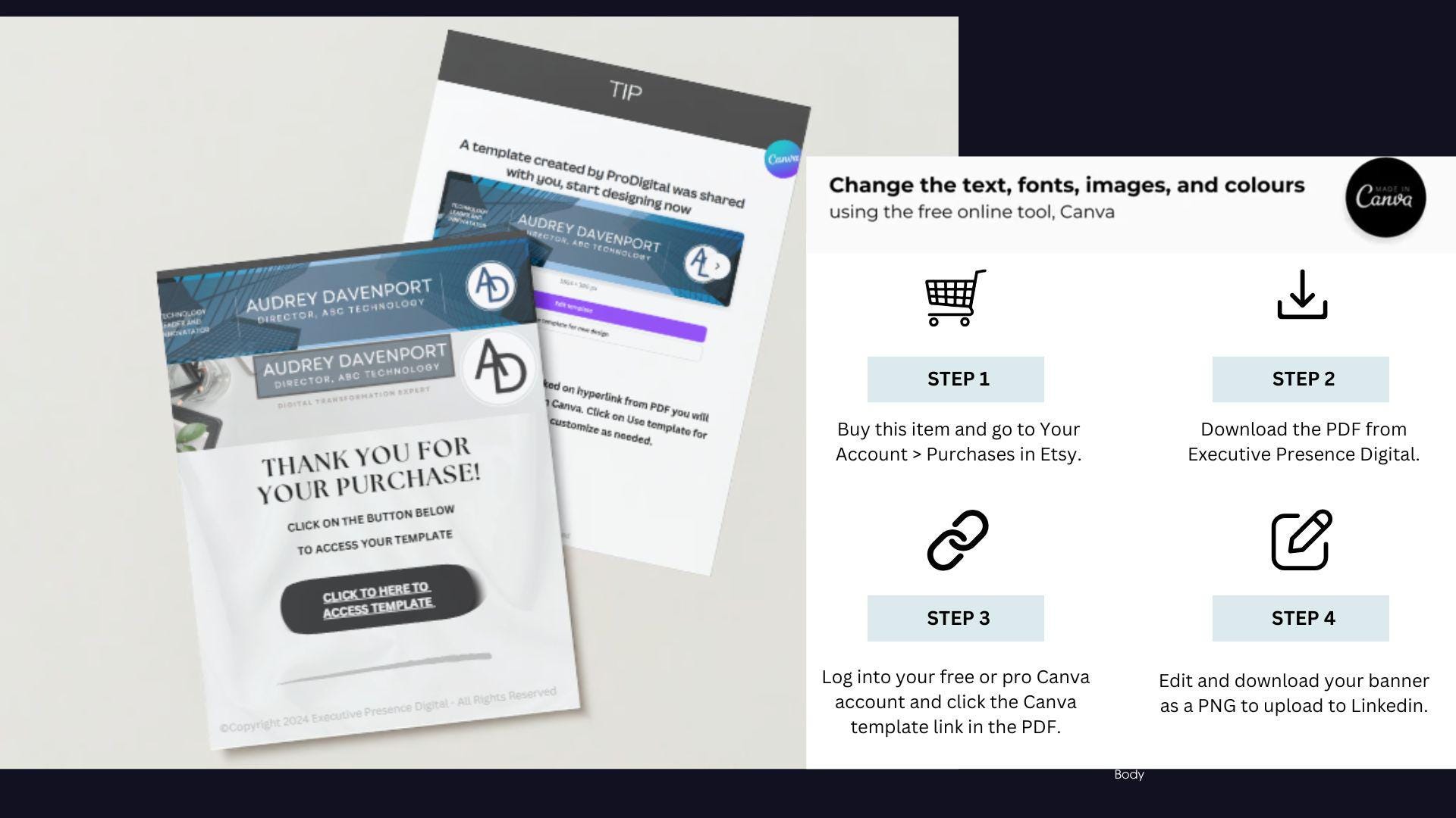 Linkedin Profile Banner Editable Canva Template Executive Edge, 30 ...