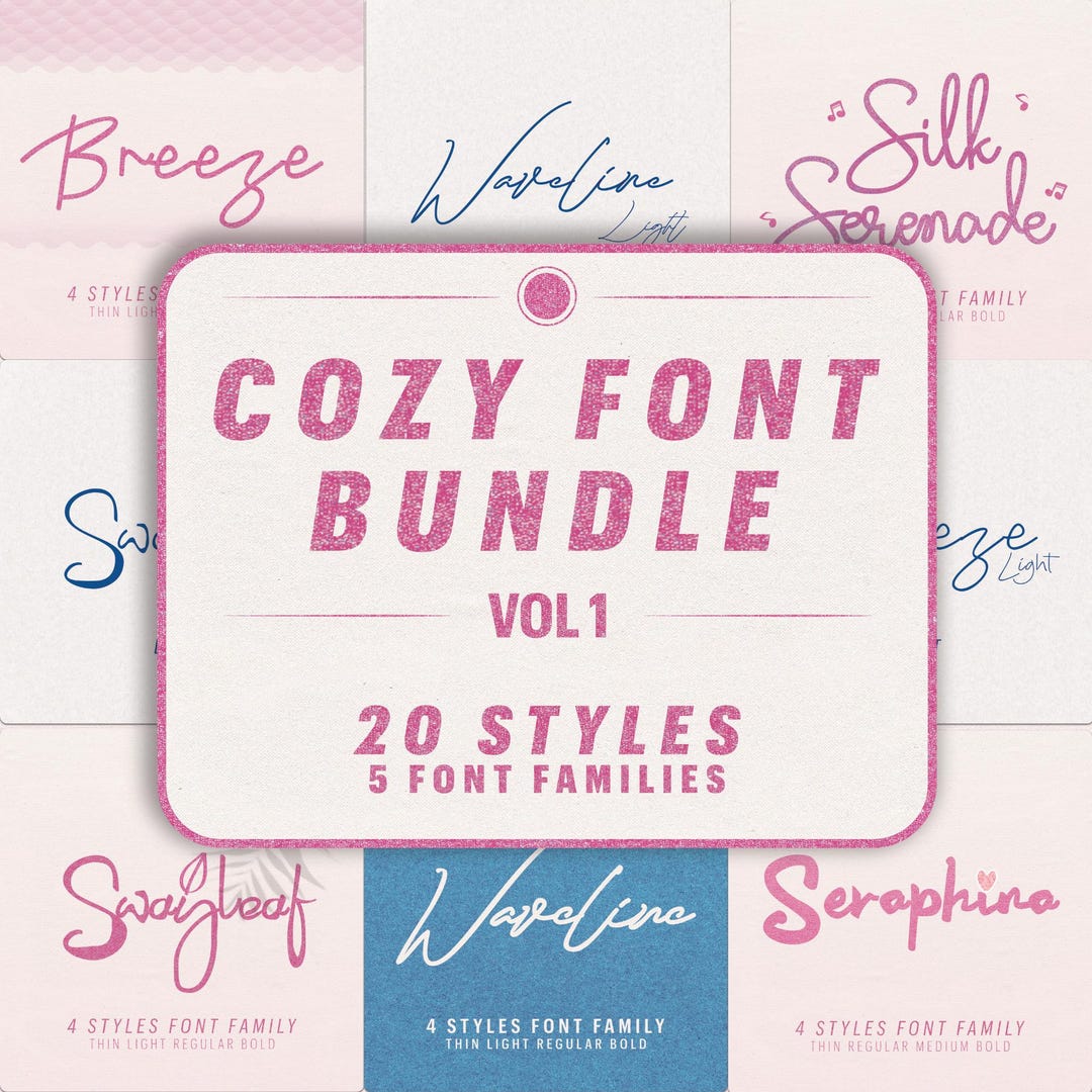 20-style Cozy Font Bundle Vol 1, Handwritten Font Bundle, Cozy Font ...