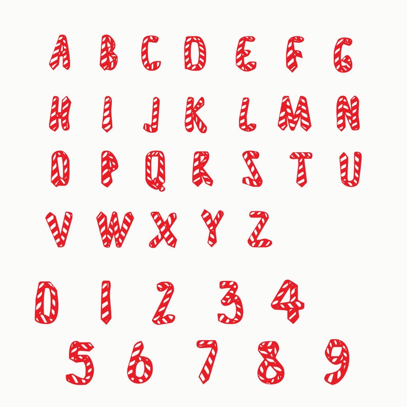 Candy Cane Christmas Alphabets SVG, PNG Letters & Numbers, Typography ...