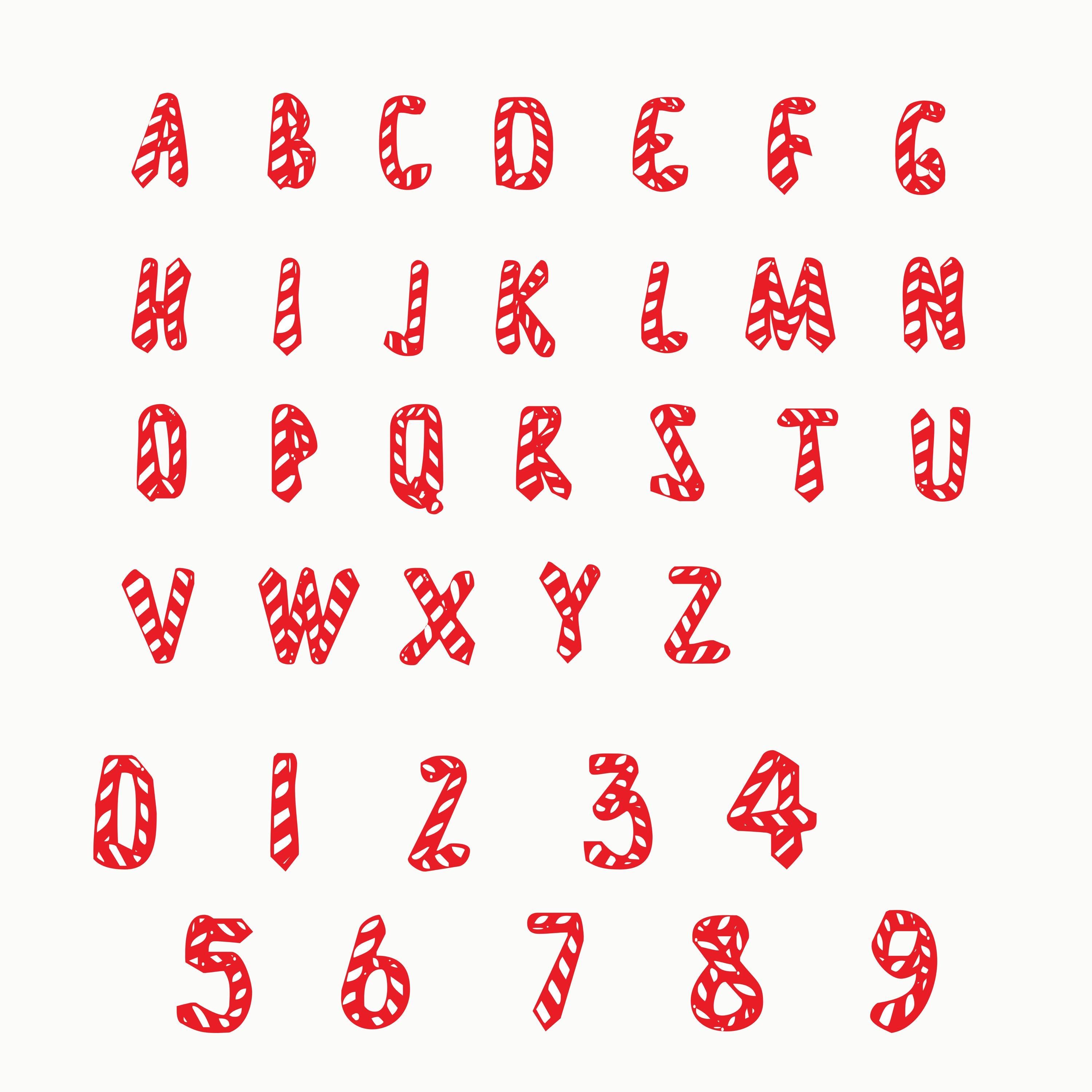 Candy Cane Christmas Alphabets SVG, PNG Letters & Numbers, Typography ...
