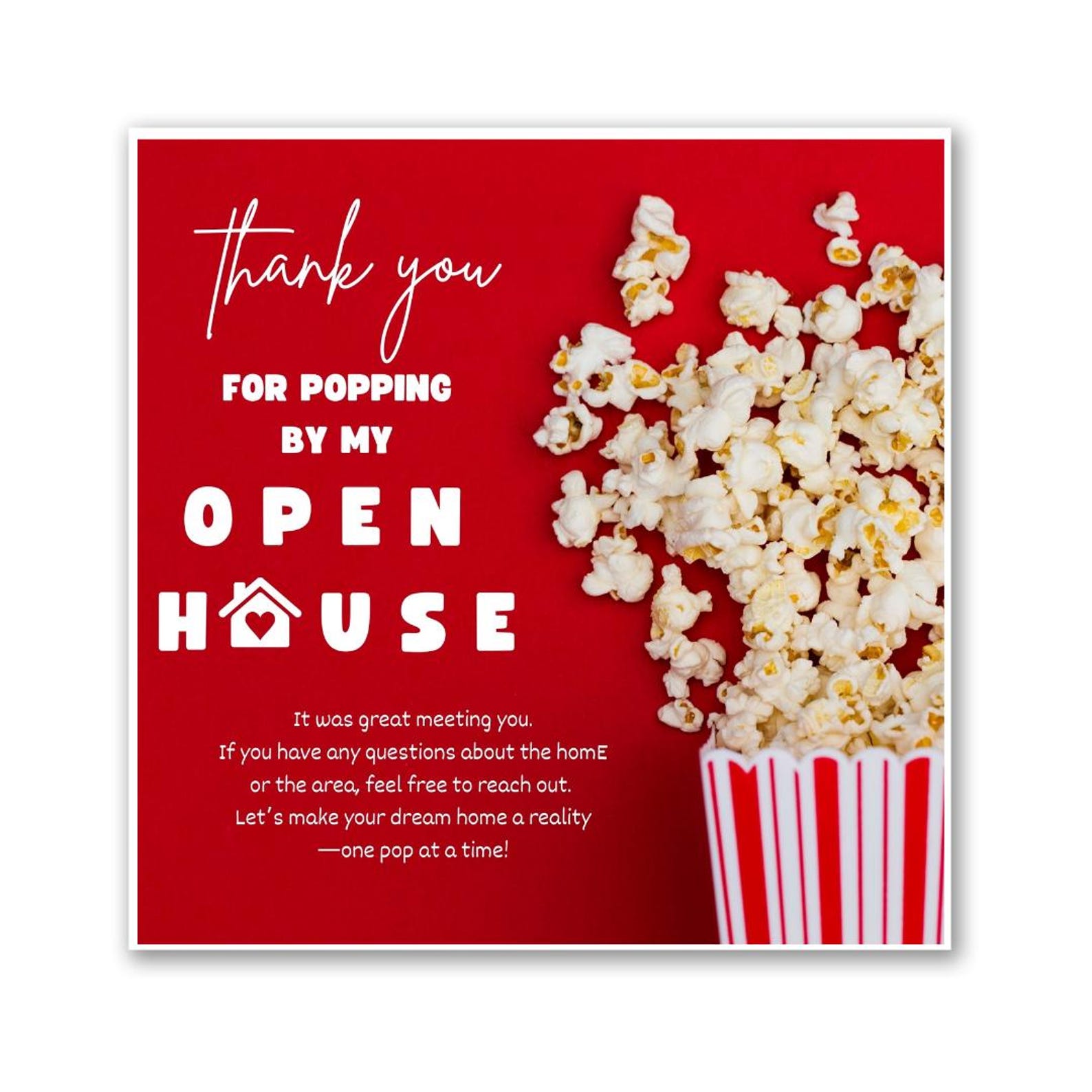 Thank You for Popping By Popcorn-themed Card for Open House, Card for ...