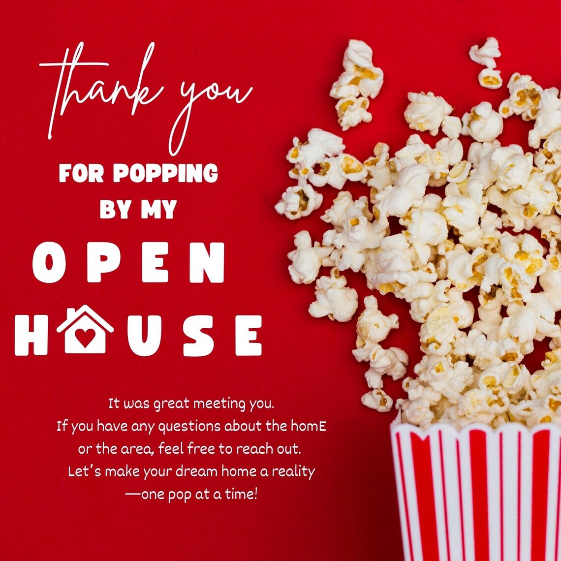 Thank You for Popping By Popcorn-themed Card for Open House, Card for ...