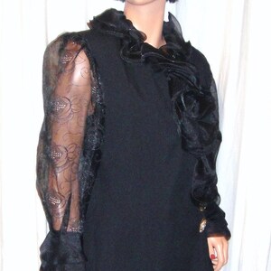 Vintage Maick Harold Paris Black Sheer Lace Ruffled Asymmetrical Jacket ...