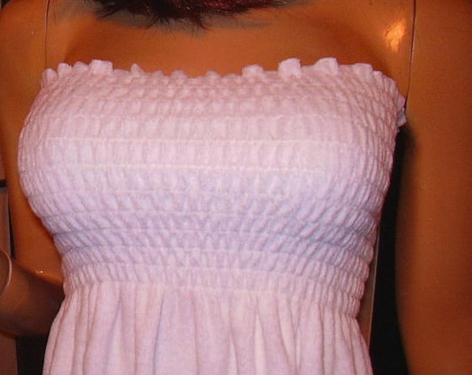 Vintage Terry Cloth Strapless Tube Top Mini Dress S\/M White Summer ...