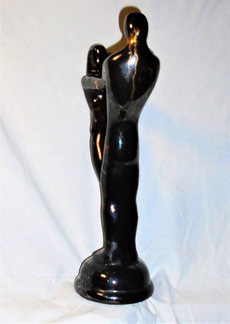 Vintage 80s Art Deco Black Gold Glazed Ceramic Statue Etsy